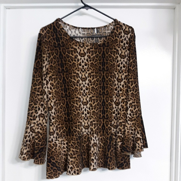 Unknown | Tops | Leopard Print Ruffled Sleeve Blouse Xl | Poshmark
